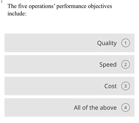 Solved The Five Operations Performance Objectives Include