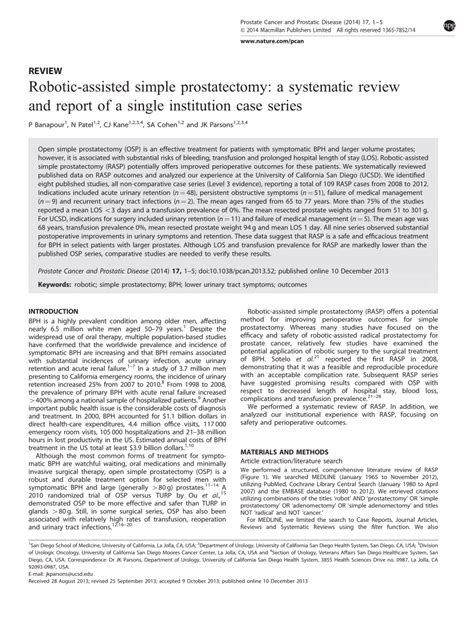 Pdf Robotic Assisted Simple Prostatectomy A Systematic Review And