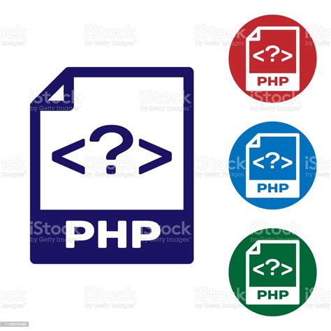 블루 Php 파일 문서 아이콘입니다 흰색 배경에 고립 된 Php 버튼 아이콘을 다운로드 합니다 Php 파일 기호입니다 원 버튼의