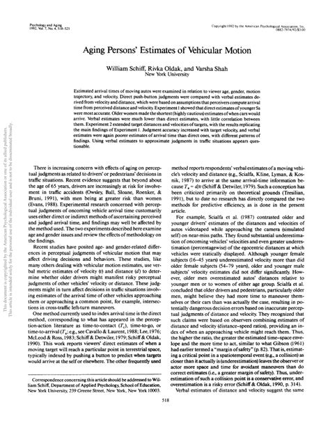 Aging Persons Estimates Of Vehicular Motion