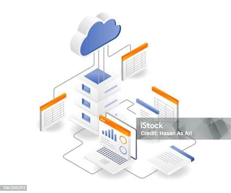 클라우드 서버 분석 프로세스 문서 데이터베이스 네트워크 데이터에 대한 스톡 벡터 아트 및 기타 이미지 데이터 등측투영법