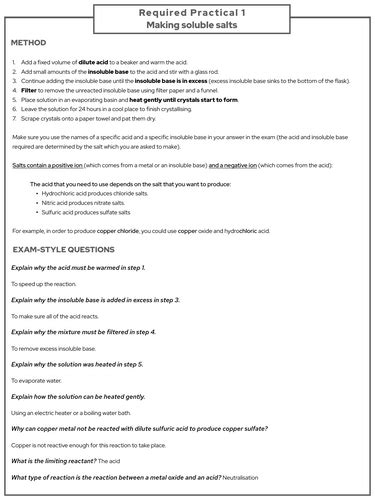 Aqa Gcse Chemistry Triple Science Required Practical Revision Sheets