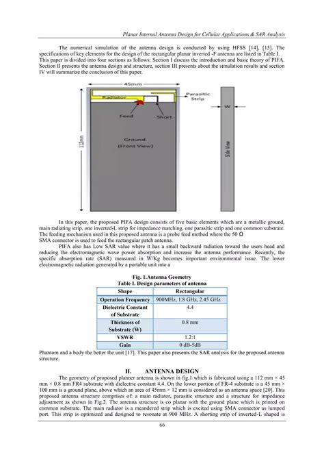 planar internal antenna design for cellular applications and sar analysis