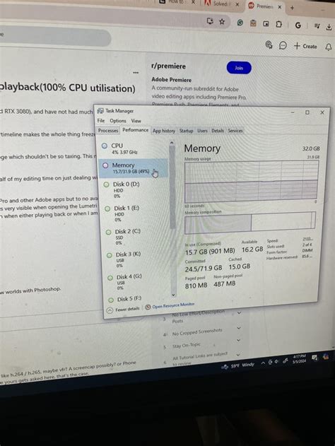 premier pro slow speeds even though not utilizing cpu gpu or ram r