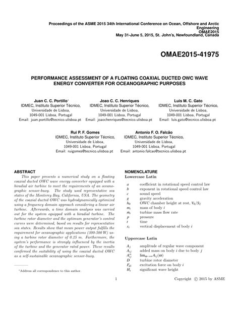 Pdf Performance Assessment Of A Floating Coaxial Ducted Owc Wave