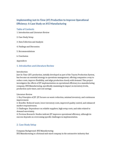 Jit Project Report Xyz Manufacturing Pdf Lean Manufacturing Inventory