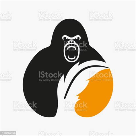 고릴라 깃털 로고 부정적인 공간 개념 벡터 템플릿 고릴라 홀딩 깃털 기호 고릴라에 대한 스톡 벡터 아트 및 기타 이미지 고릴라 깃털 날기 Istock