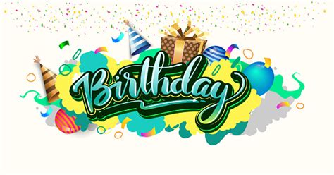 생일 축 하에 대 한 풍선 색종이와 선물 상자 디자인 서식 파일 인사말 카드와 포스터에 대 한 행복 한 생일 타이포 그래피 벡터