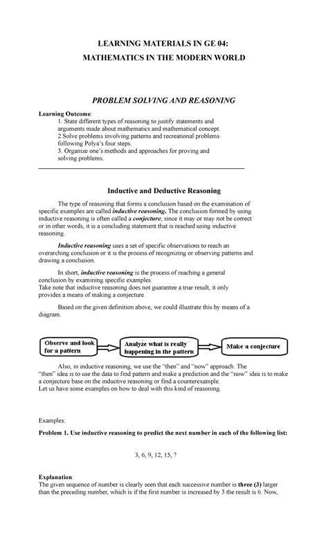Problem Solving AND Reasoning And Problem LEARNING MATERIALS IN GE MATHEMATICS IN THE