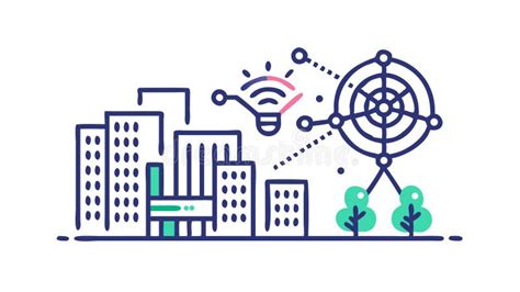 Smart City With Wireless Connectivity And Goals Vector Design