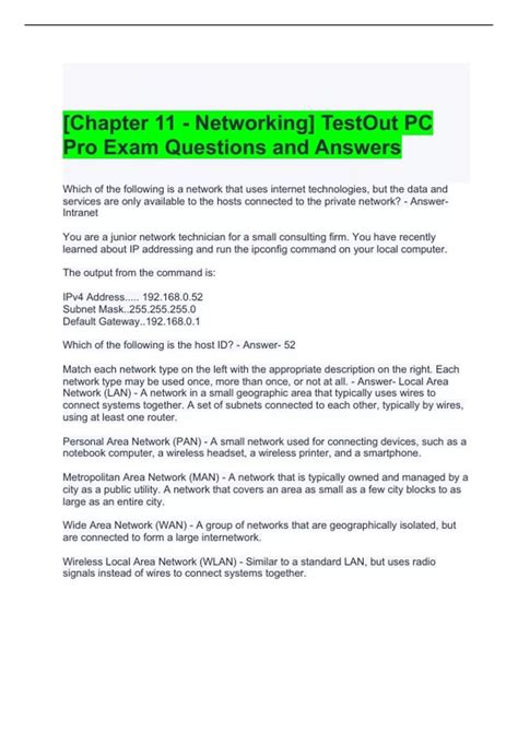 Chapter 11 Networking Testout Pc Pro Exam Questions And Answers