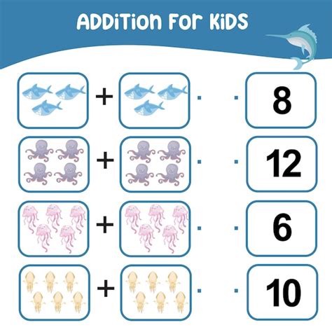 어린이용 덧 워크 어린이용 교육용 게임 함께 계산해 봅시다 프리미엄 벡터