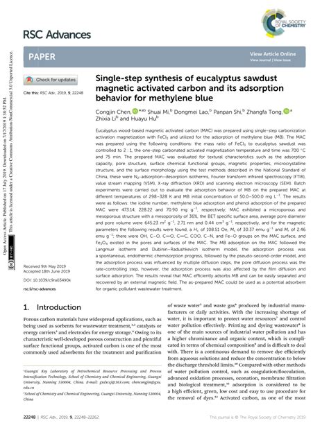 Pdf Single Step Synthesis Of Eucalyptus Sawdust Magnetic Activated