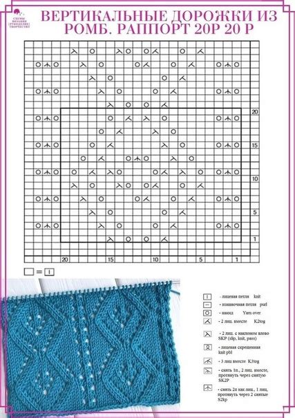 Красивый узор спицами с ромбами Елена Сараева ВКонтакте