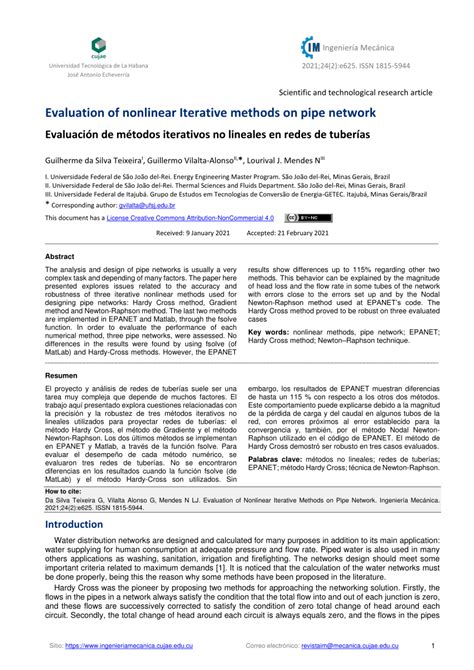 Pdf Evaluation Of Nonlinear Iterative Methods On Pipe Network Evaluación De Métodos Iterativos