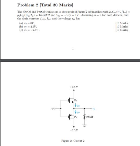 Solved Problem 2 Total 30 Marks The NMOS And PMOS Chegg Com