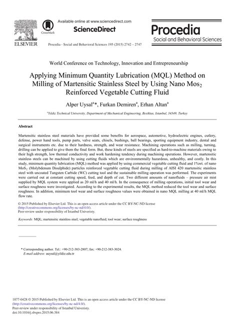 Pdf Applying Minimum Quantity Lubrication Mql Method On Milling Of