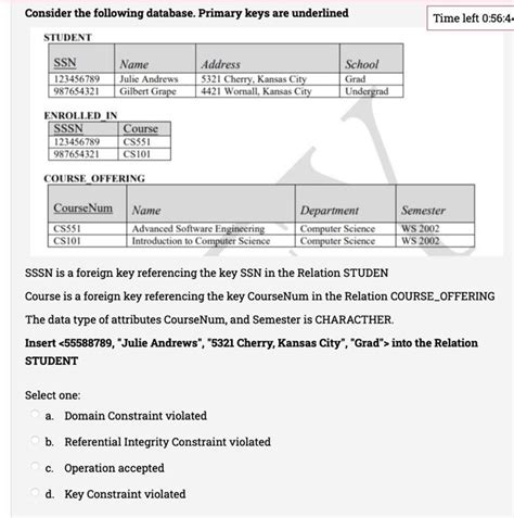 solved consider the following database primary keys are