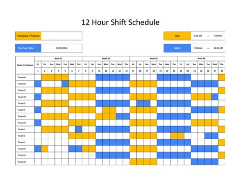 12 Hour Shift Schedule Template - Google Sheets | Excel - Highfile