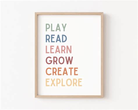 play read learn grow create explore playroom wall decor boho classroom
