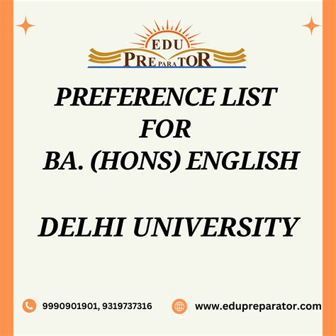 Preference List For Ba Hons English