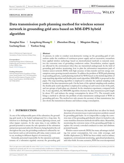 Pdf Data Transmission Path Planning Method For Wireless Sensor Network In Grounding Grid Area
