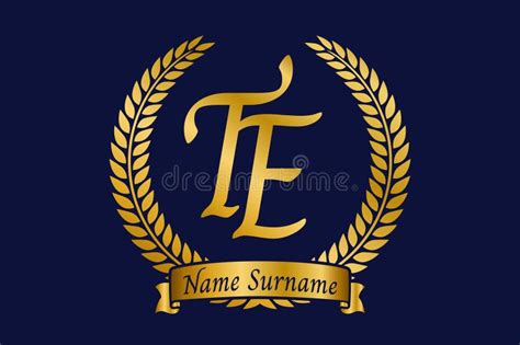 Initial Letter T And E Te Monogram Logo Design With Laurel Wreath Luxury Golden Calligraphy