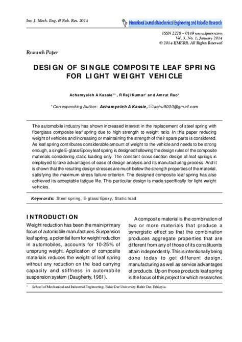 Pdf Design Of Single Composite Leaf Spring For Light Weight Vehicle