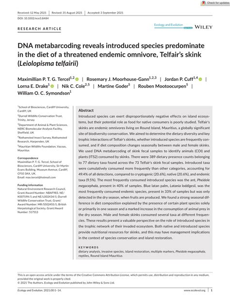 Pdf Dna Metabarcoding Reveals Introduced Species Predominate In The