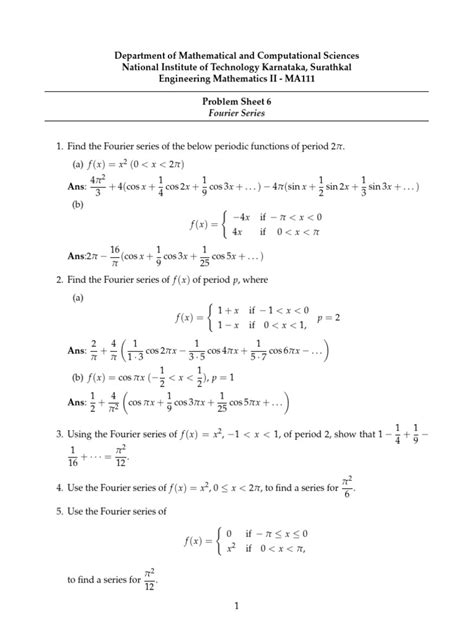 problem sheet 6 pdf functions and mappings fourier analysis