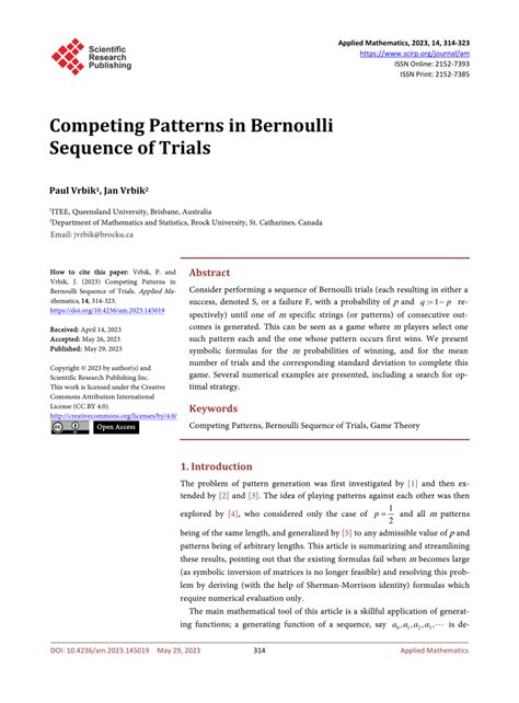 Pdf Competing Patterns In Bernoulli Sequence Of Trials Pdf Competing Patterns In Bernoulli Sequence Of Trials