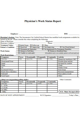 FREE Work Status Report Samples To Download