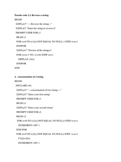 Pseudo Code 21 Reverse A String Pdf String Computer Science Matrix Mathematics