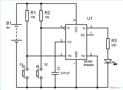555 Timer Bistable Multivibrator Circuit Diagram