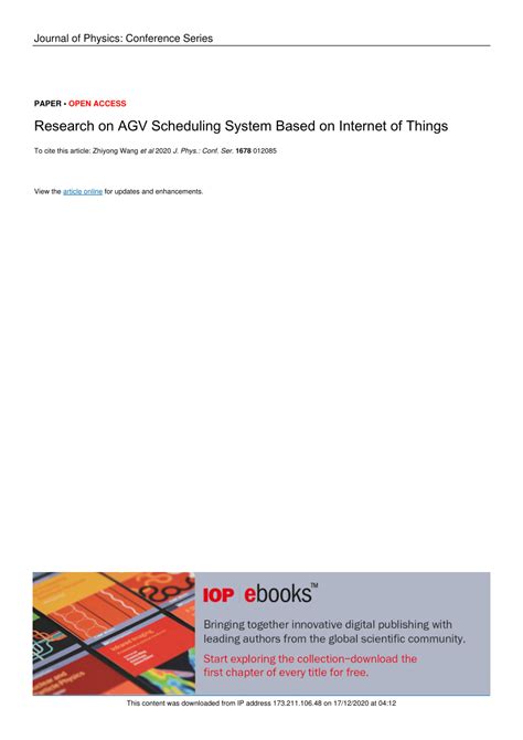 pdf research on agv scheduling system based on internet of things