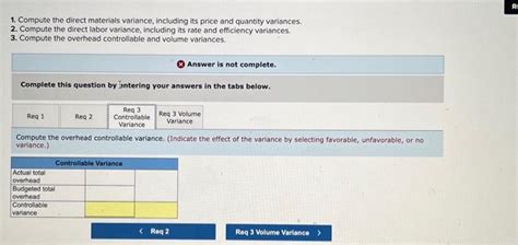 Solved 1 Compute The Direct Materials Variance Including