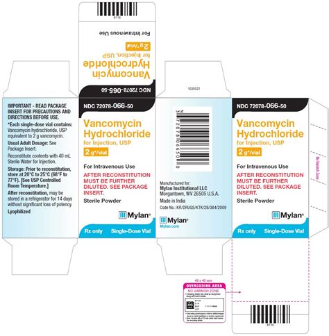 Fda Label For Vancomycin Hydrochloride Injection Powder Lyophilized For Solution Intravenous