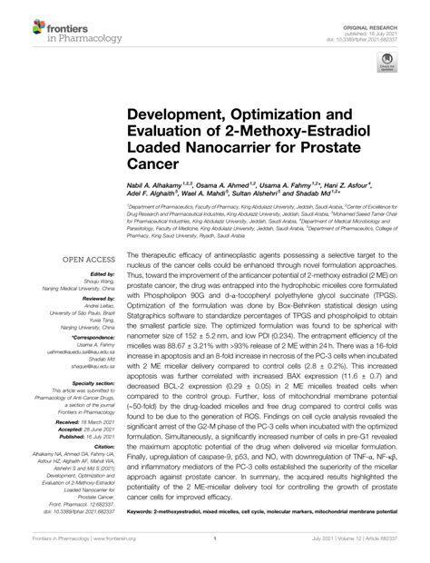 Pdf Development Optimization And Evaluation Of 2 Methoxy Estradiol Loaded Nanocarrier For