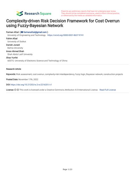 pdf complexity driven risk decision framework for cost overrun using
