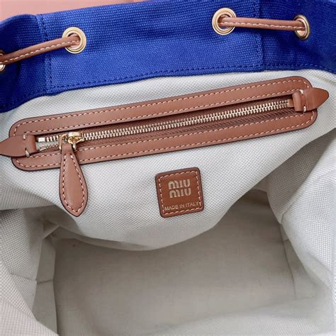 Replica Miu Miu Large Backpack In Blue Canvas And Calfskin