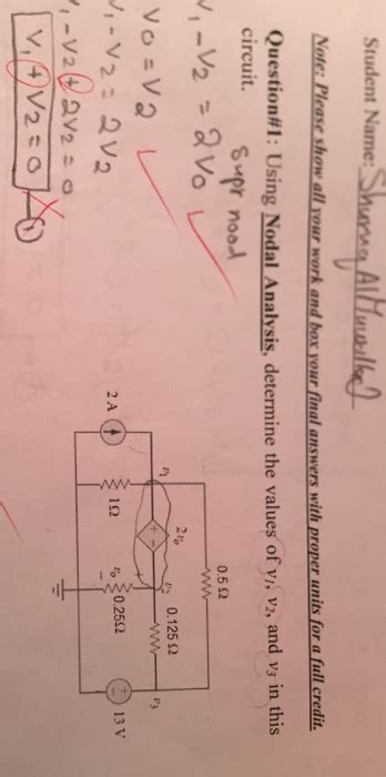Solved Using Nodal Analysis Determine The Values Of V1
