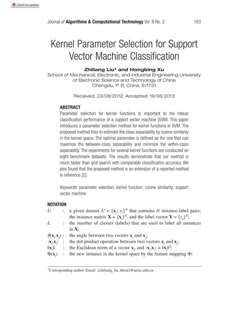 PDF Kernel Parameter Selection For Support Vector Machine Classification