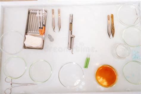 High Angle View Of Table With Any Sterile Medical Instrument In