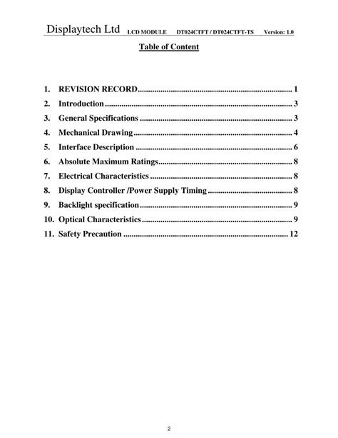 Pdf Lcd Module Product Specification Displaytech Lcd Module Product Specification Product