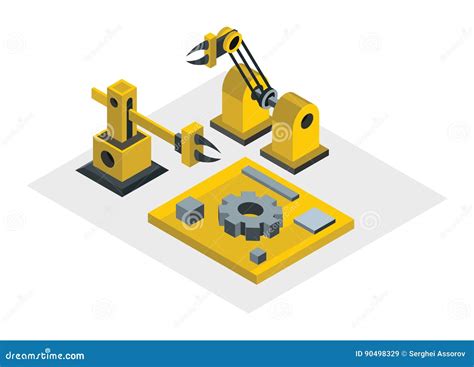 Isometric Robots Isolated On White Background Stock Vector