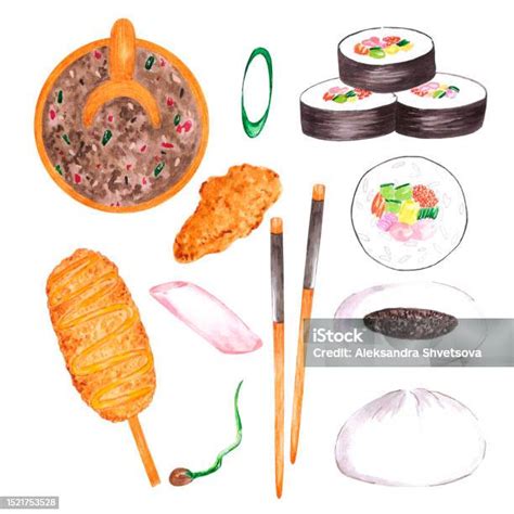 손으로 그린 수채화 한국 길거리 음식은 하얀 배경에 고립되어 있다 라벨 배너 엽서 및 기타 인쇄물에 사용할 수 있습니다 0명에 대한 스톡 벡터 아트 및 기타 이미지 Istock