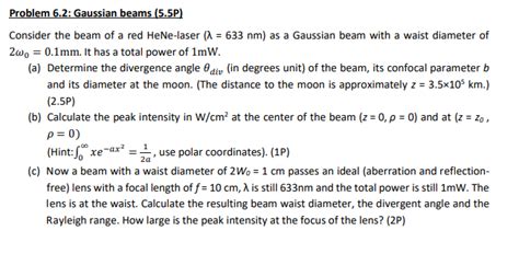 Problem Gaussian Beams Consider The Beam Of A Chegg