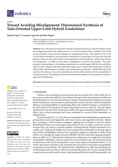 Pdf Toward Avoiding Misalignment Dimensional Synthesis Of Task Oriented Upper Limb Hybrid