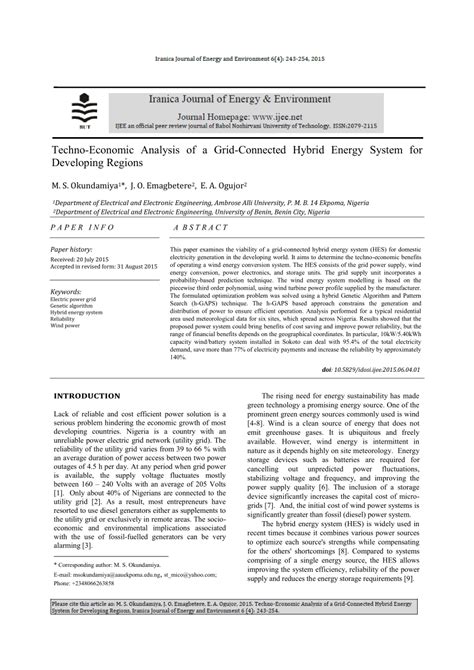Pdf Techno Economic Analysis Of A Grid Connected Hybrid Energy System