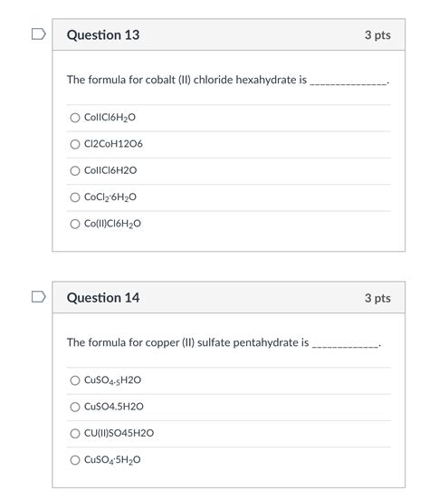 The Formula For Cobalt Ii Chloride Hexahydrate Is
